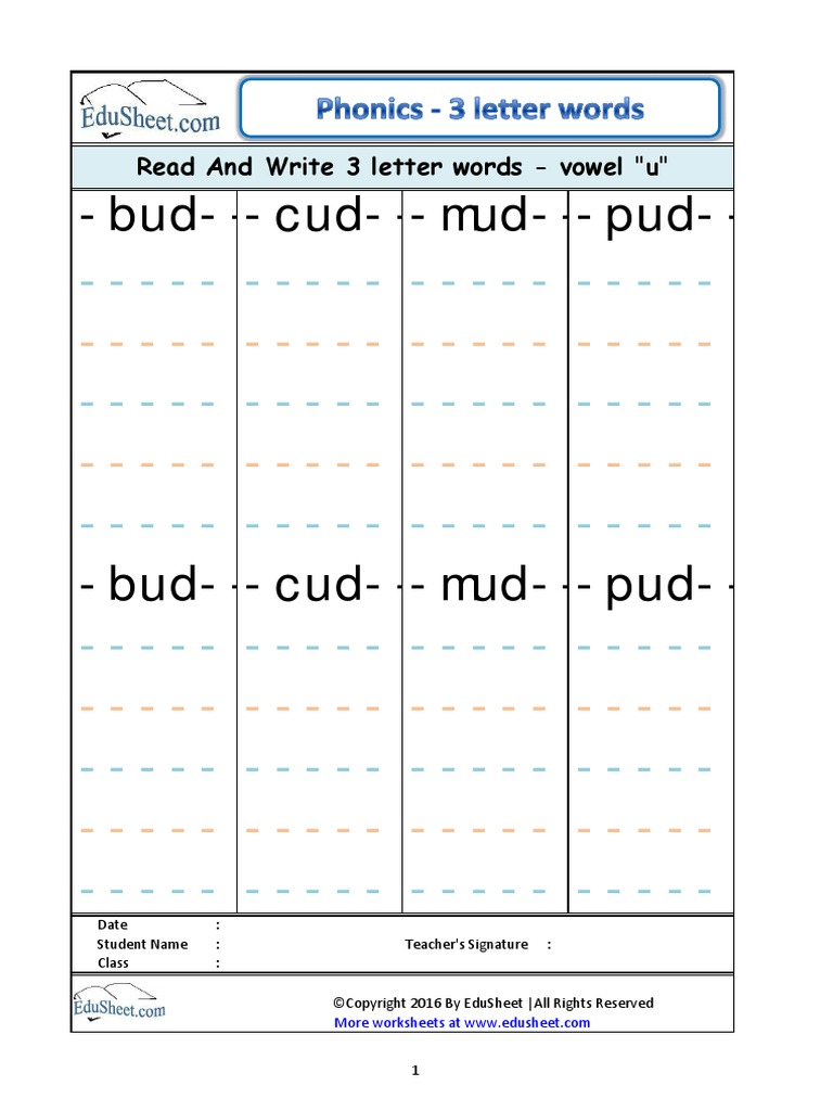 Phonics Worksheets Short Vowel U | PDF | Teaching | Written Communication