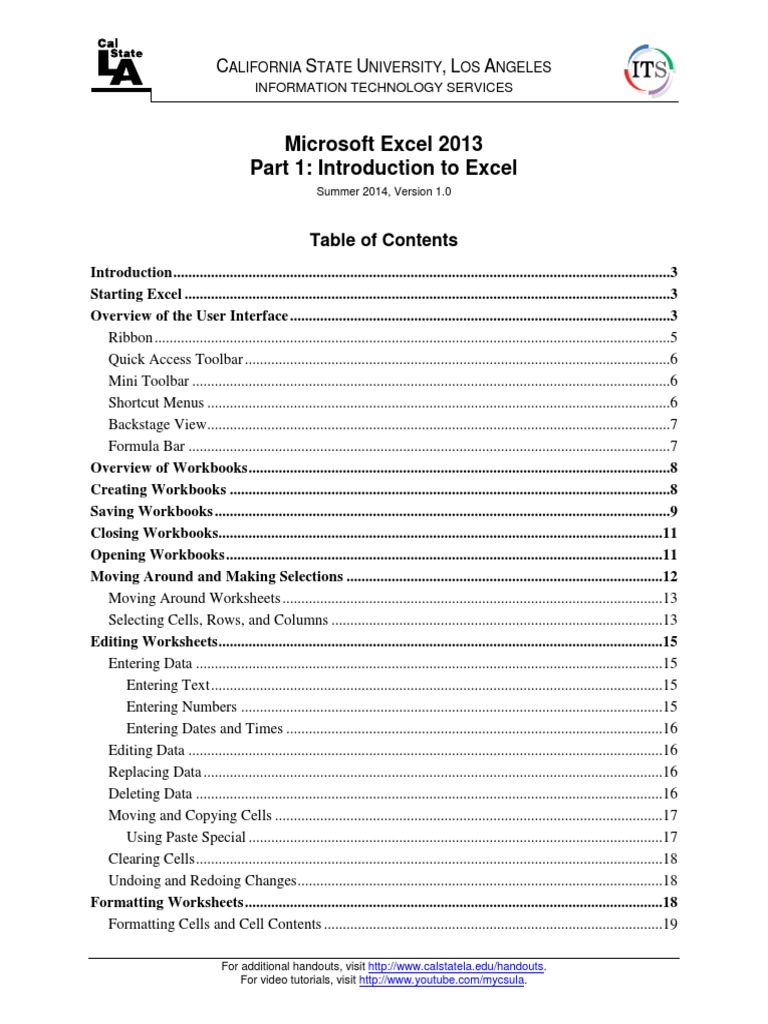 0622 Microsoft Excel 2013 Part 1 Introduction | PDF | Microsoft Excel | Typefaces