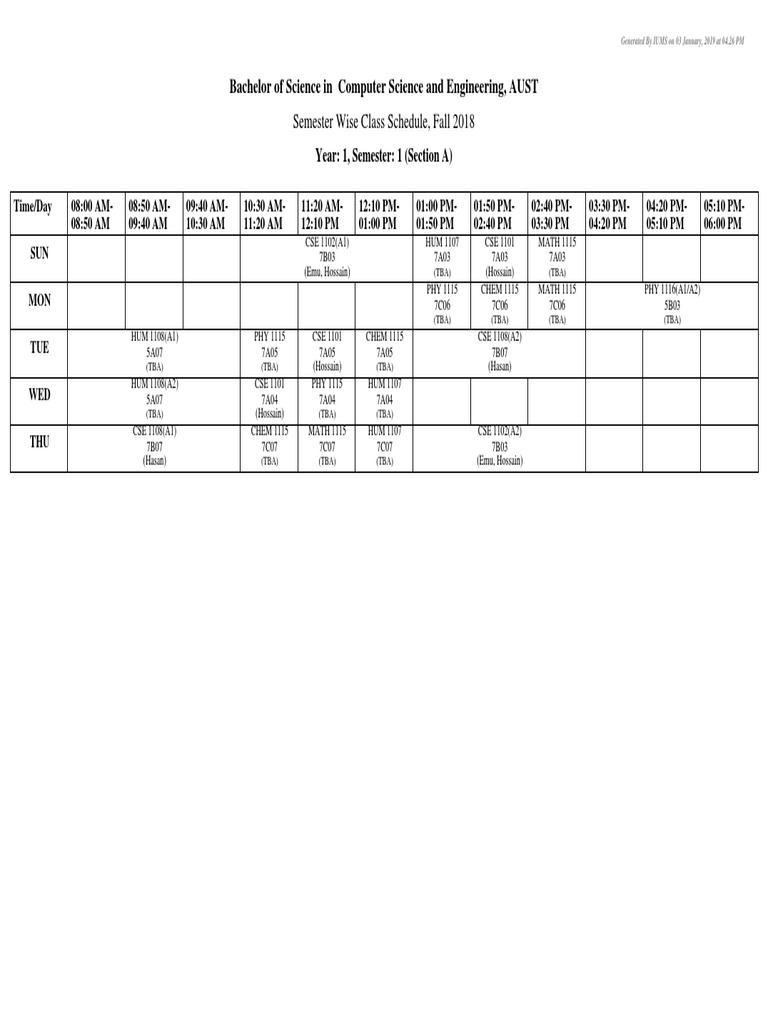 Class Routine Cse | PDF | Electronics | Academia