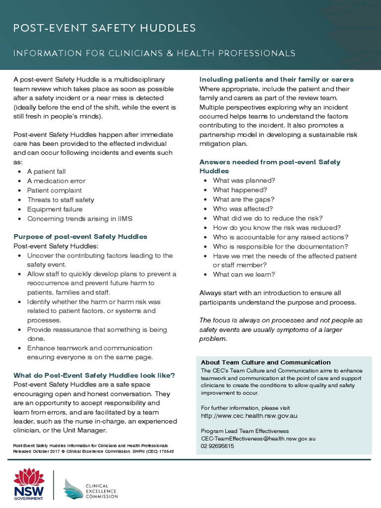 Post Event Safety Huddles Info For Clinicians 1 FINAL DEC 2017 | PDF ...