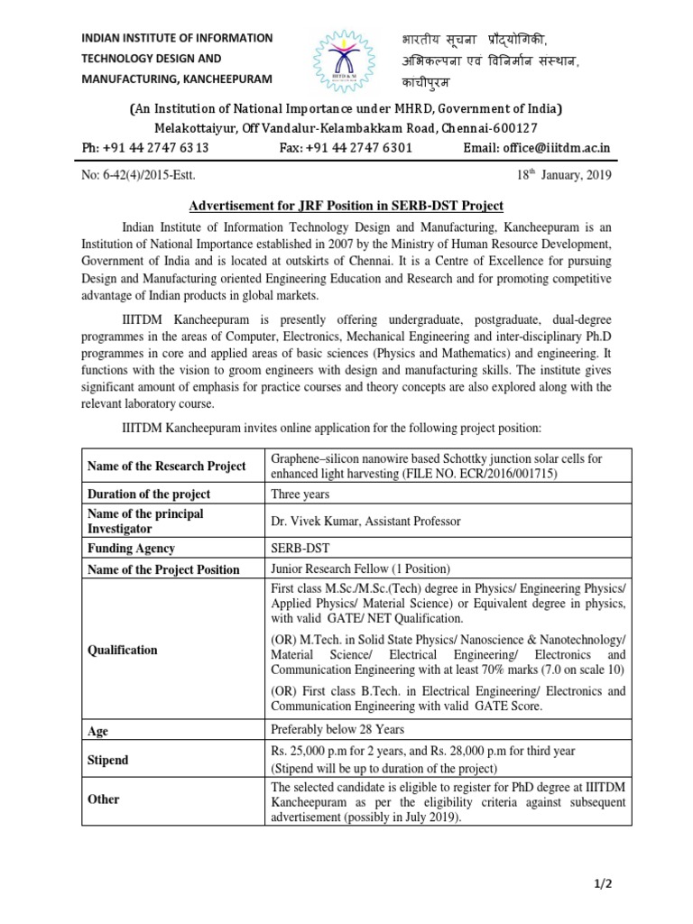 1902 Advertisement JRF-Solar Cell Project | PDF | Science And Technology | Academia