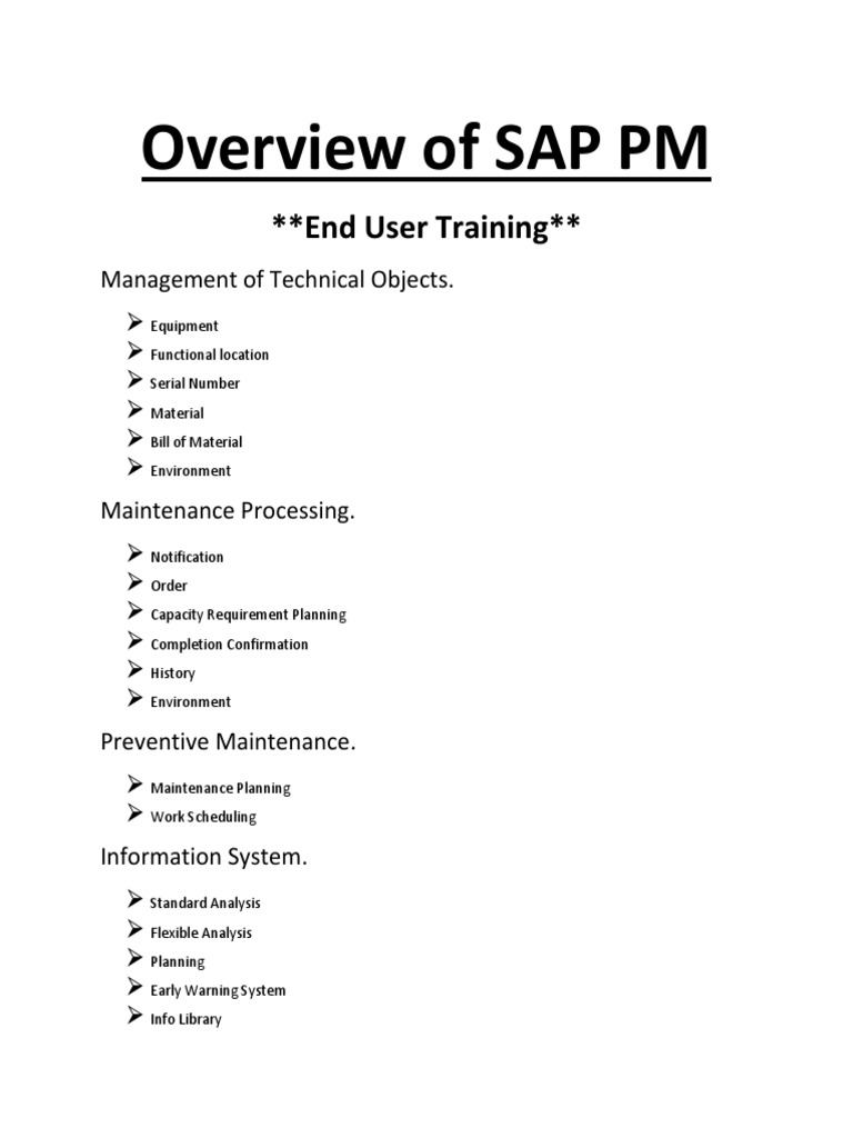 Overview of SAP PM: End User Training | PDF
