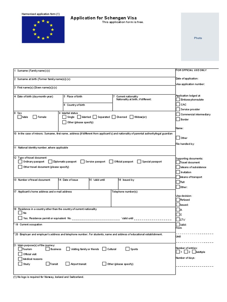 Application For Schengen Visa Sec U L | PDF | Travel Visa | Government ...