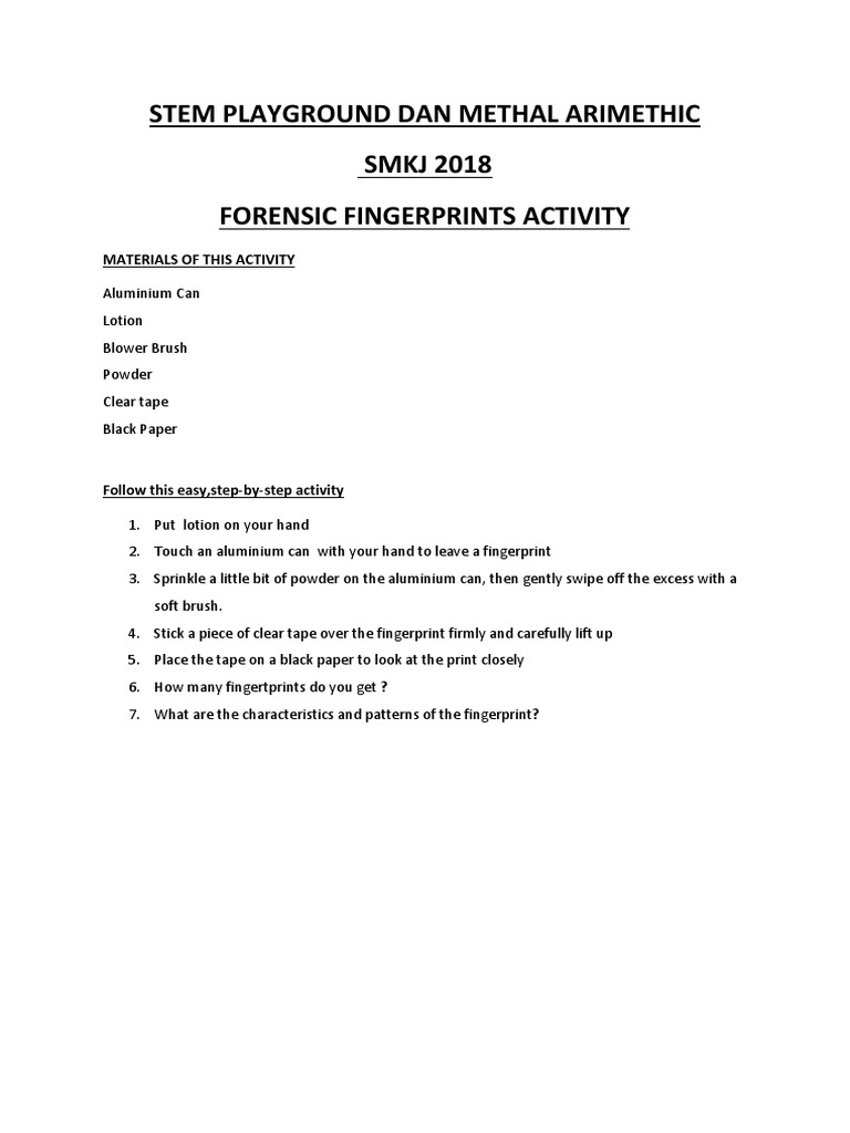 Forensic Fingerprints Activity | PDF | Fingerprint | Authentication