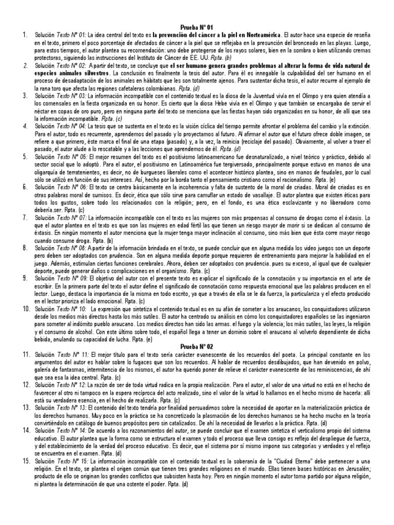 Comprension Lectora Soluciones Pruebas | PDF | Autor | Ensayos