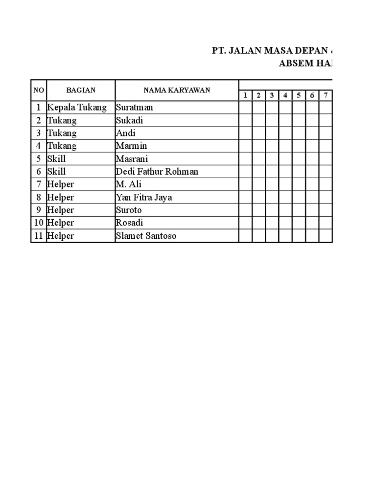 Absen Harian Tukang | PDF