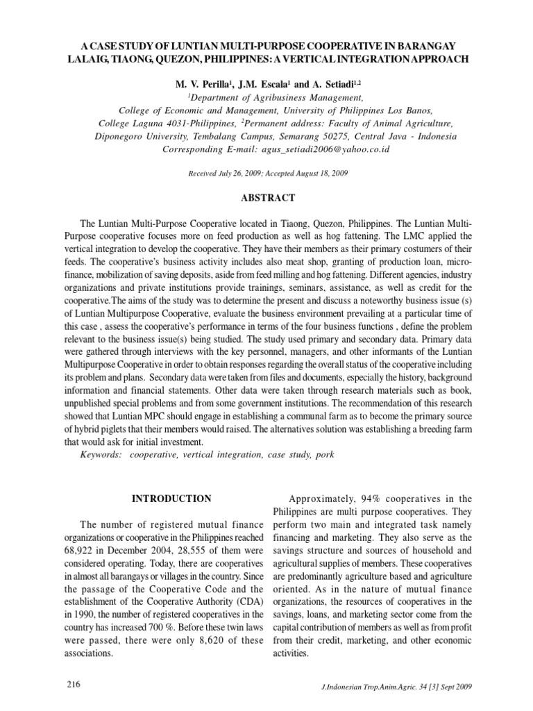 A Case Study of Luntian Multi-Purpose Cooperative in Barangay Lalaig ...
