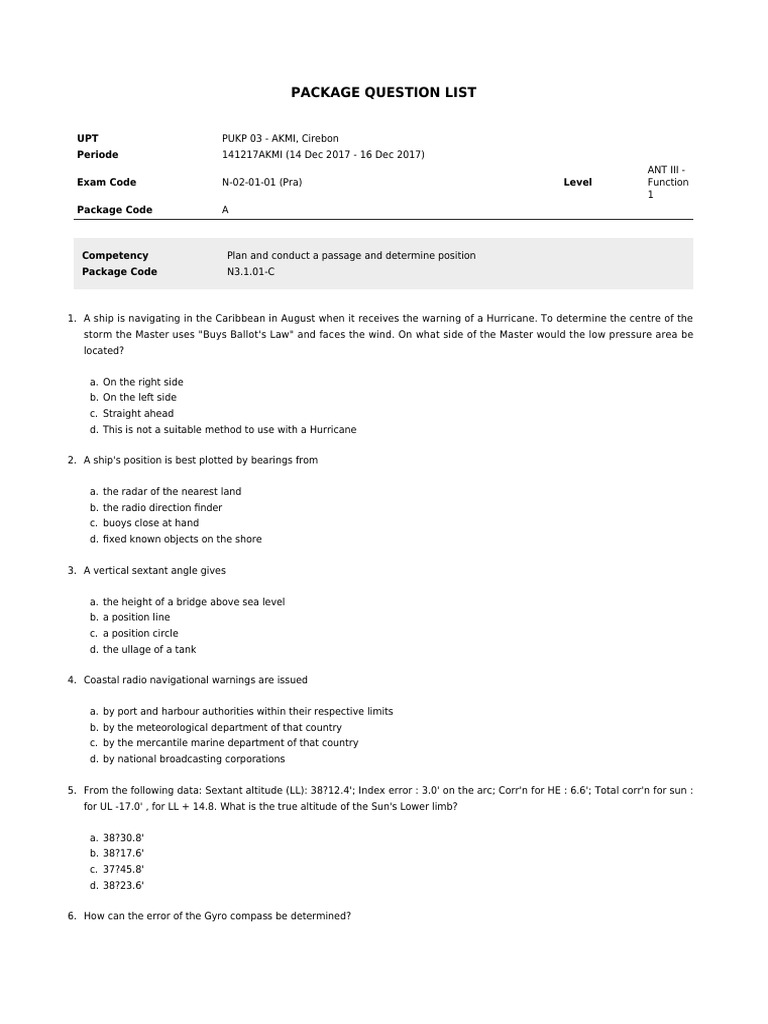 Navigation and Weather Exam Questions | PDF | Water Transport | Navigation