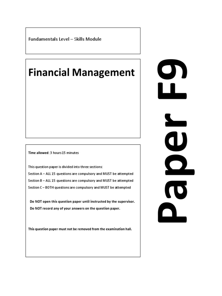 ACCA F9 Financial Management Exam Paper | PDF | Capital Asset Pricing ...