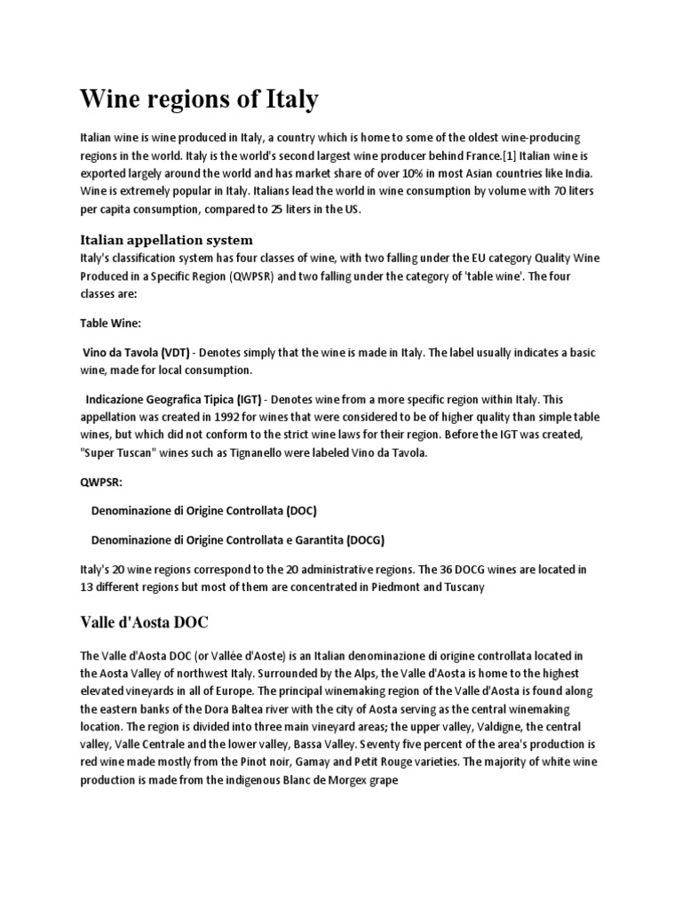 Wine Regions of Italy: Italian Appellation System | PDF | Alcoholic ...
