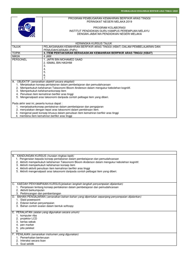 EditModul Latihan Pembugaran KBAT 2019 | PDF
