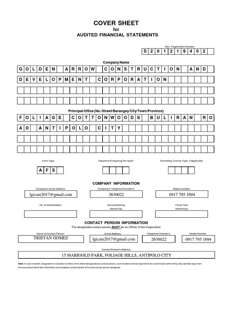 SEC Cover Sheet For AFS GOLDEN | PDF | Government | Business