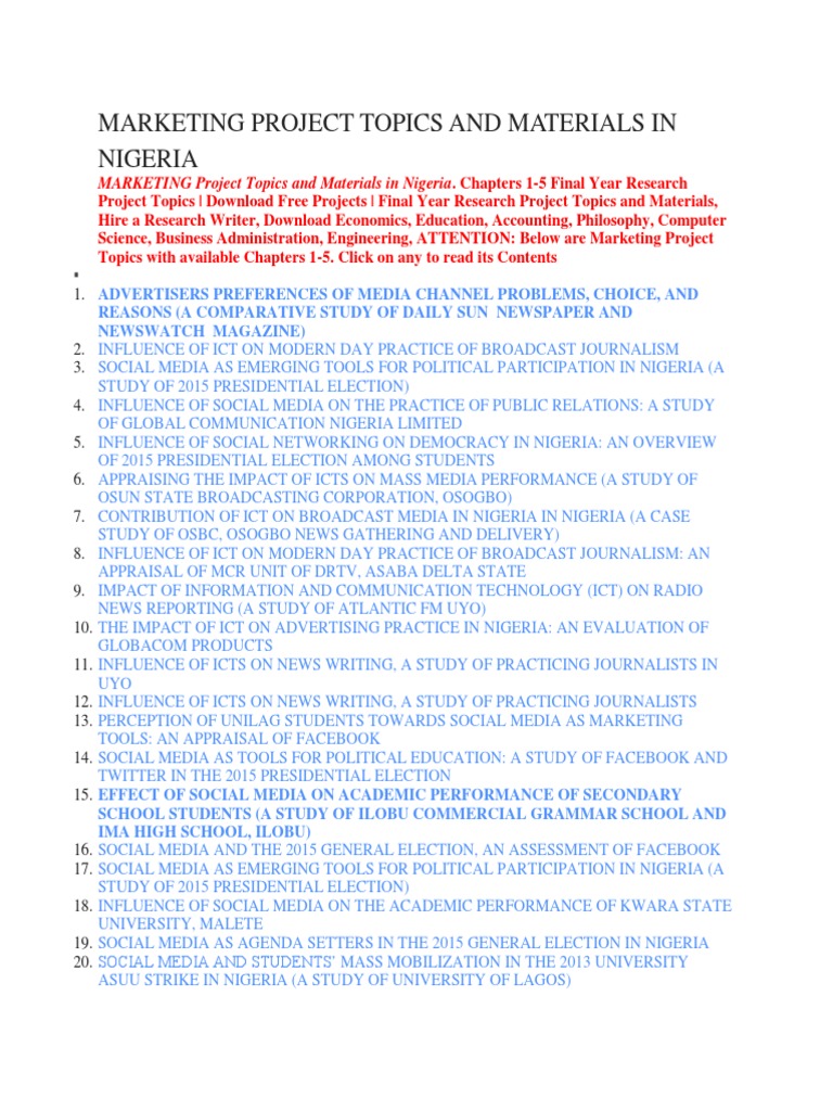 Marketing Project Topics and Materials in Nigeria | PDF | Brand | Marketing