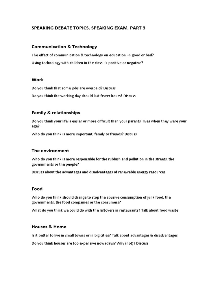 Speaking Debate Topics | PDF