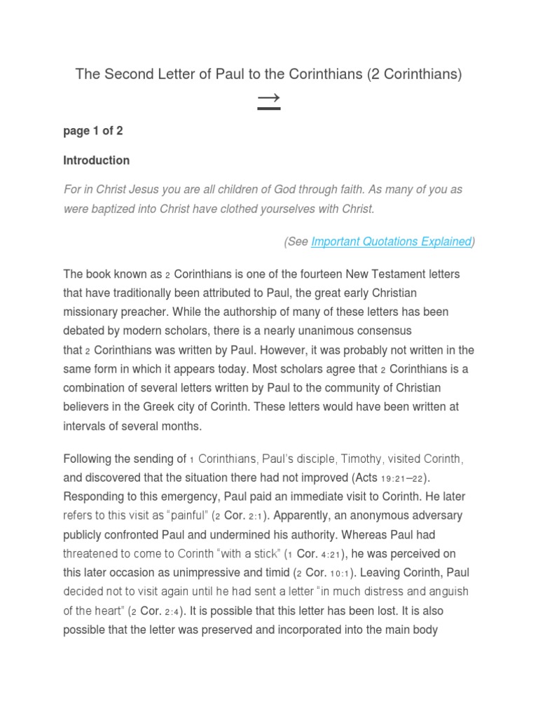 The Second Letter of Paul To The Corinthians | PDF | First Epistle To ...