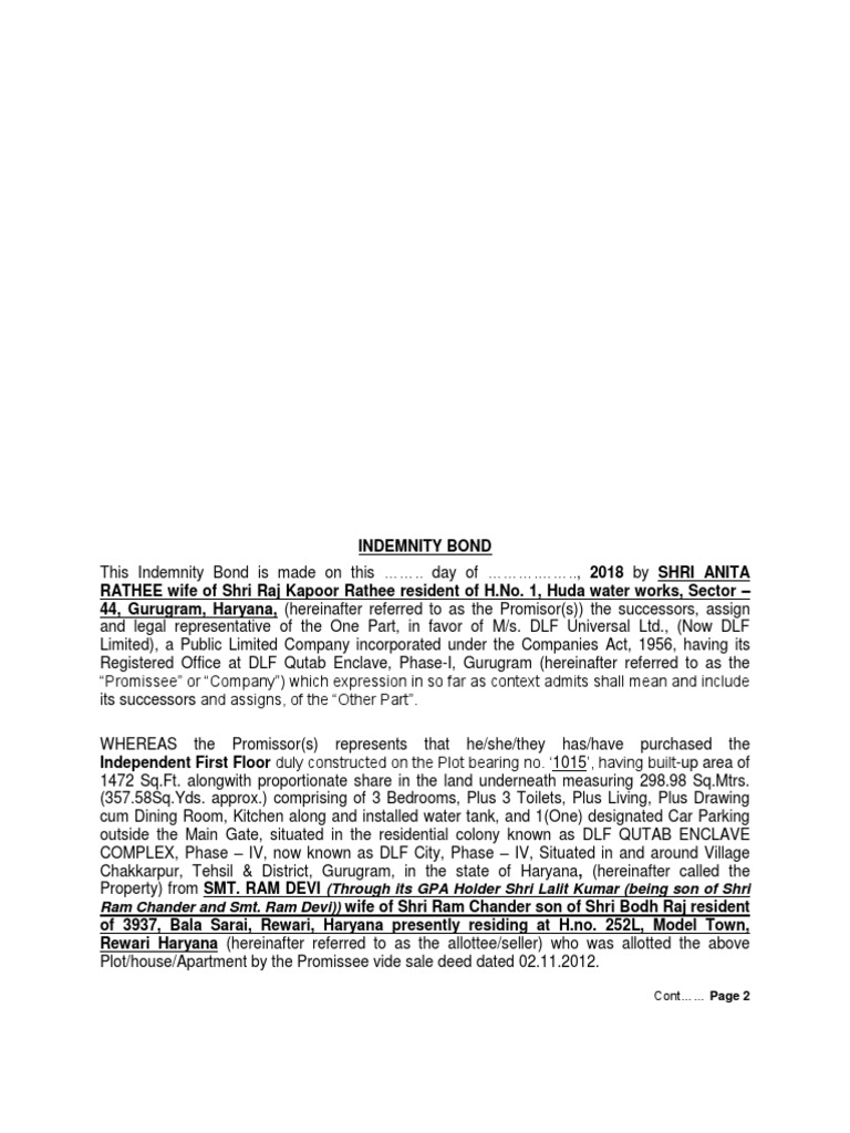 Indemnity Bond - Rathee | Download Free PDF | Indemnity | Civil Law ...