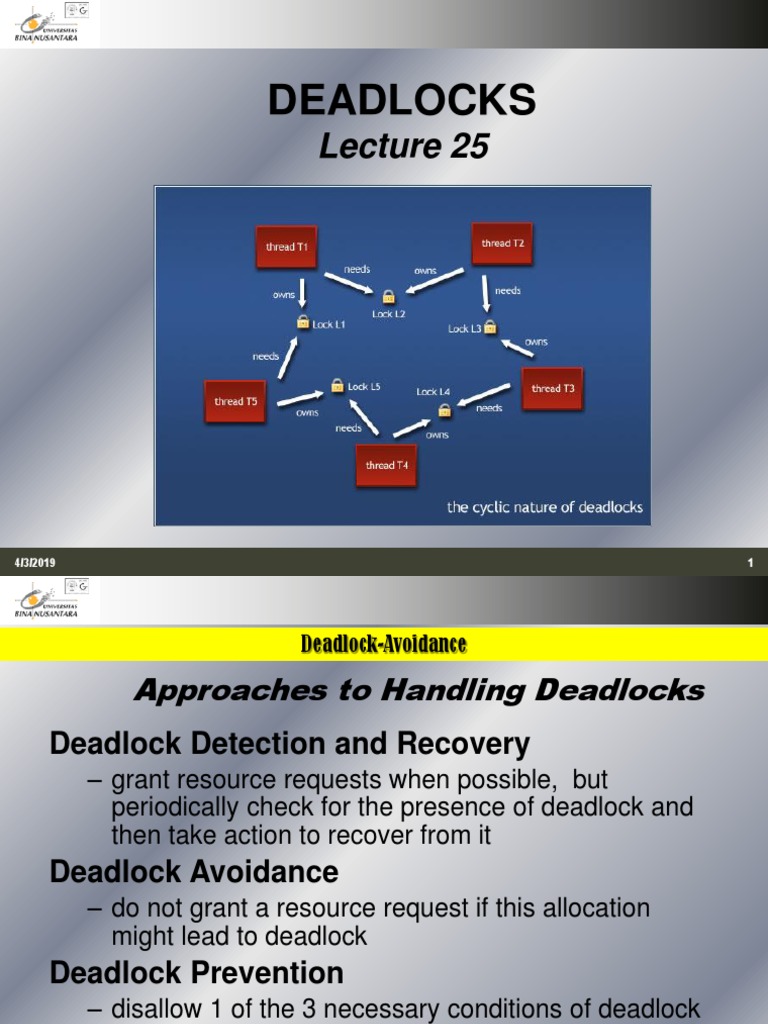 Lecture 25 Deadlocks | PDF | Operating System Technology | Computer Engineering
