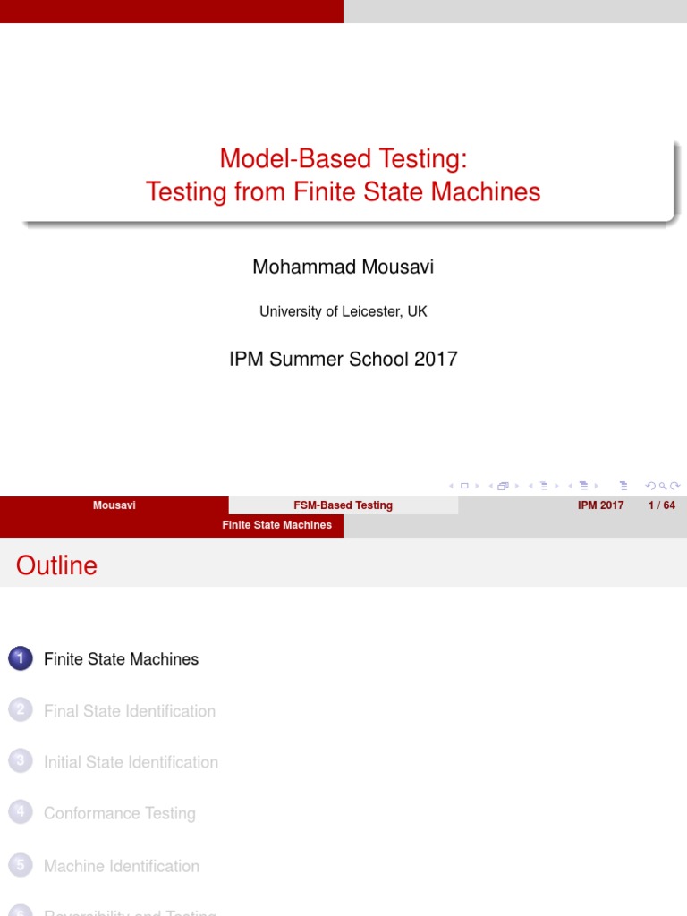 Model Based Testing Testing From Finite State Machines Mohammad Mousavi Pdf Applied