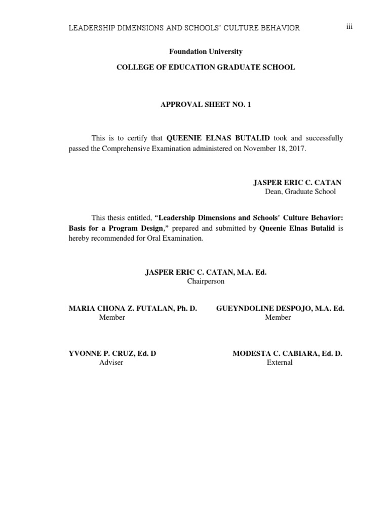 Approval Sheet Template | PDF | Graduate School | Thesis