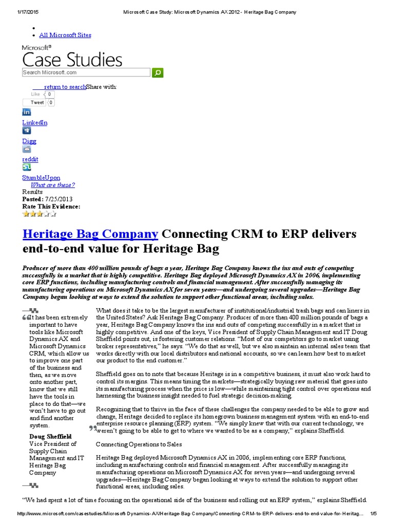 Microsoft Case Study Microsoft Dynamics Ax 2012 Heritage Bag