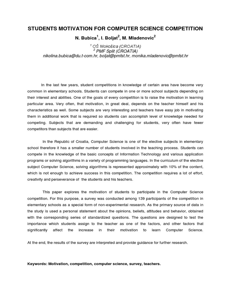 Student Motivation For Computer Science Competition | PDF | Motivation ...