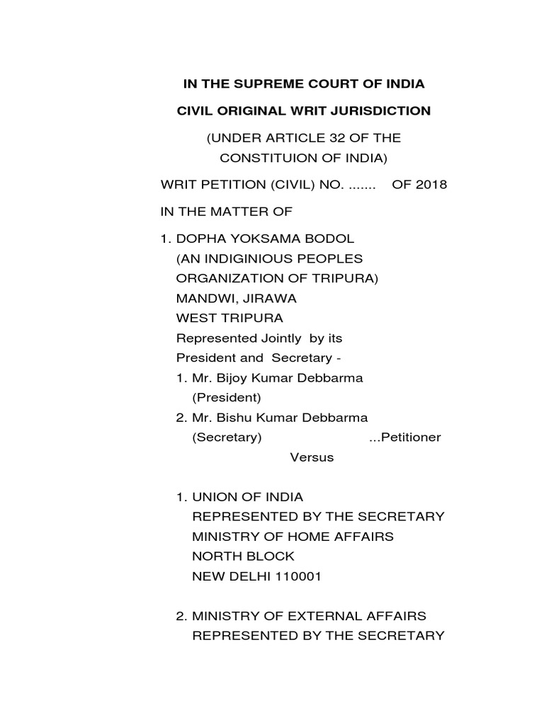 In The Supreme Court of India Civil Original Writ Jurisdiction ...