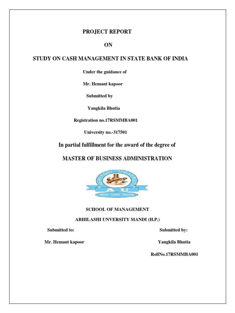Project Report ON Study On Cash Management in State Bank of India ...