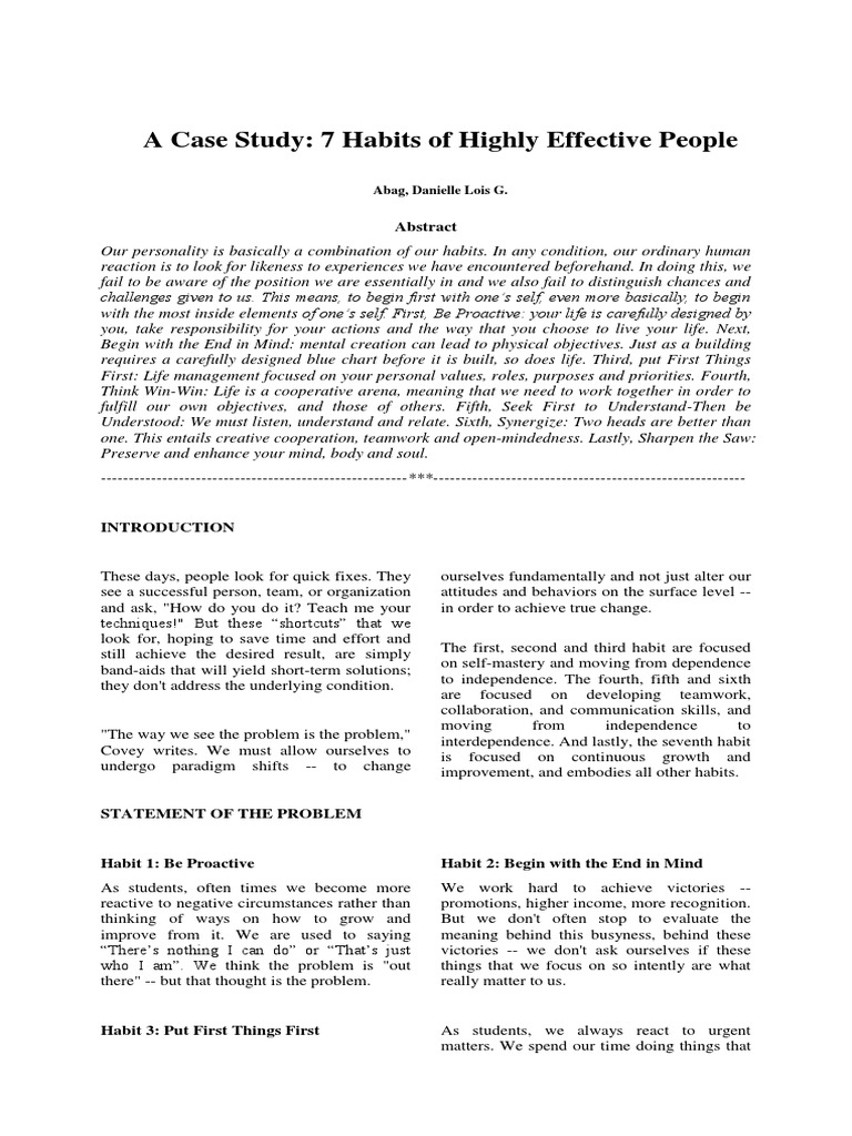 A Case Study-7 Habits of Highly Effective People | PDF | Habits | Mind