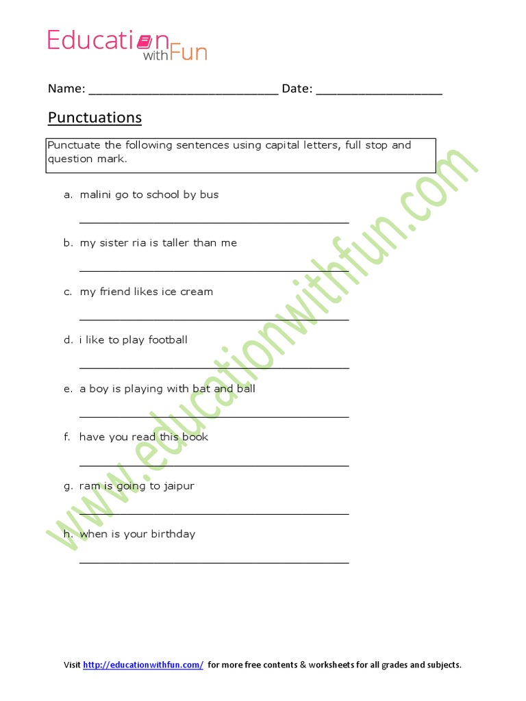 Punctuation Worksheet 1 | PDF | Graphemes | Encodings