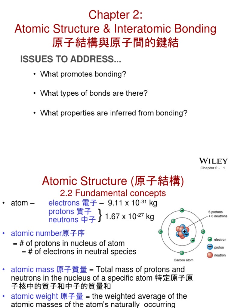 Atomic Structure & Interatomic Bonding 原子結構與原子間的鍵結: Issues To Address.. | PDF | Ionic Bonding ...