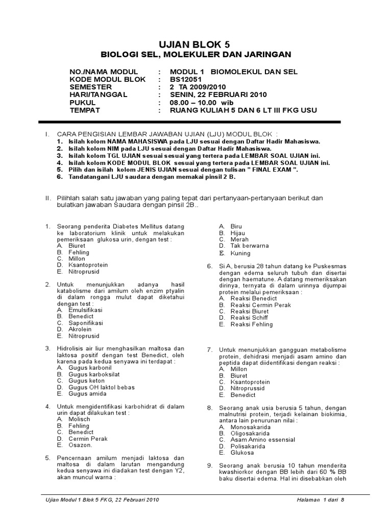 Soal Blok 5 Modul 1 Final | PDF | Sains & Matematika