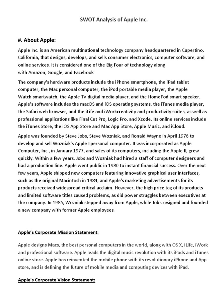 #. About Apple:: SWOT Analysis of Apple Inc | PDF | Apple Inc. | Swot ...