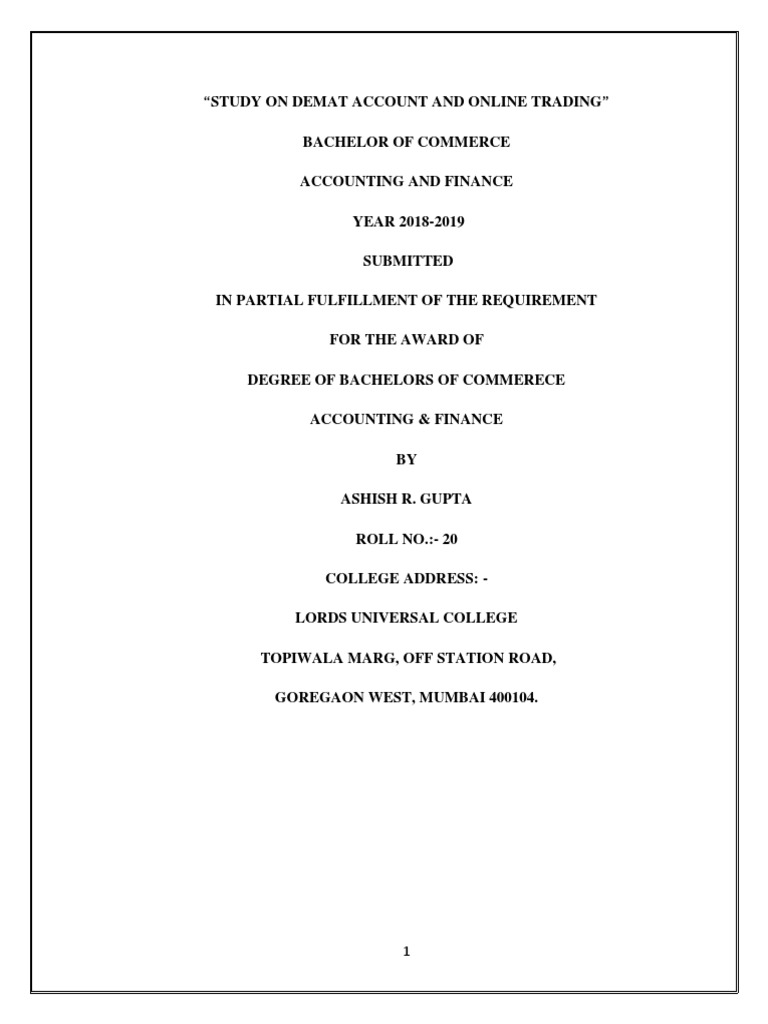 Demat Account & Online Trading Project PDF | PDF | Clearing (Finance ...