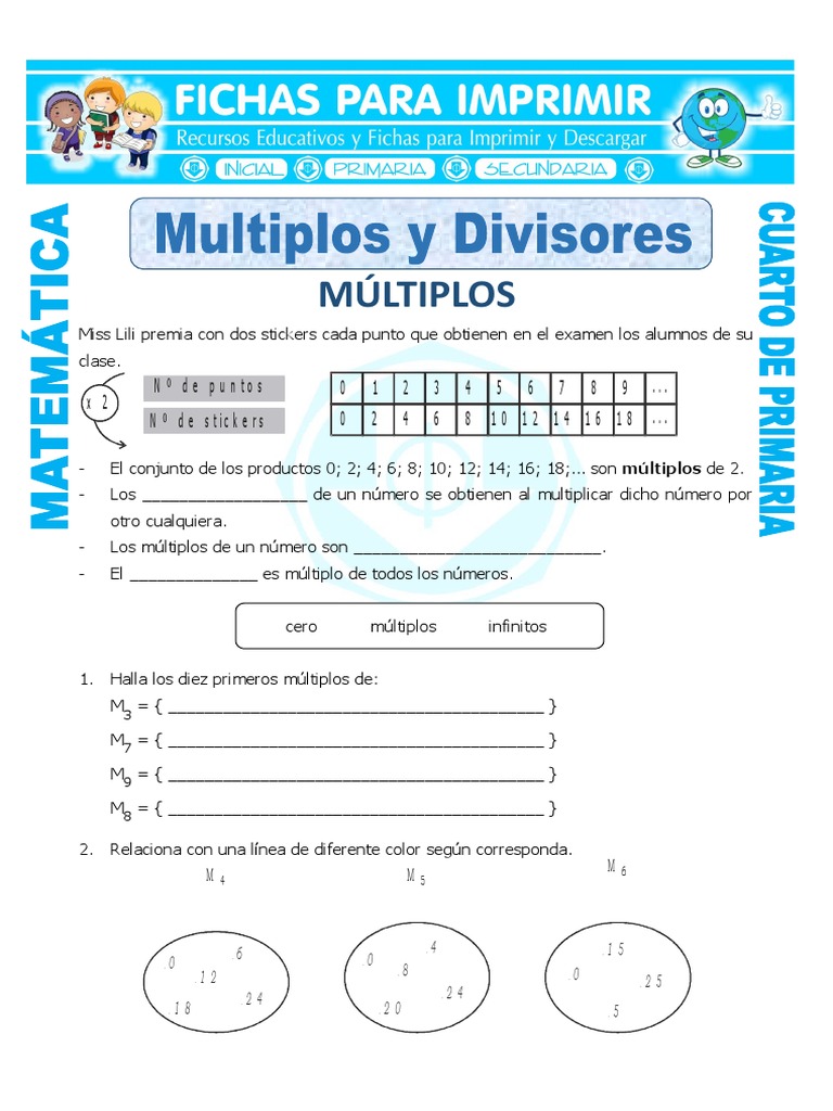 Ficha Múltiplos y Divisores para Cuarto de Primaria | PDF | Números ...