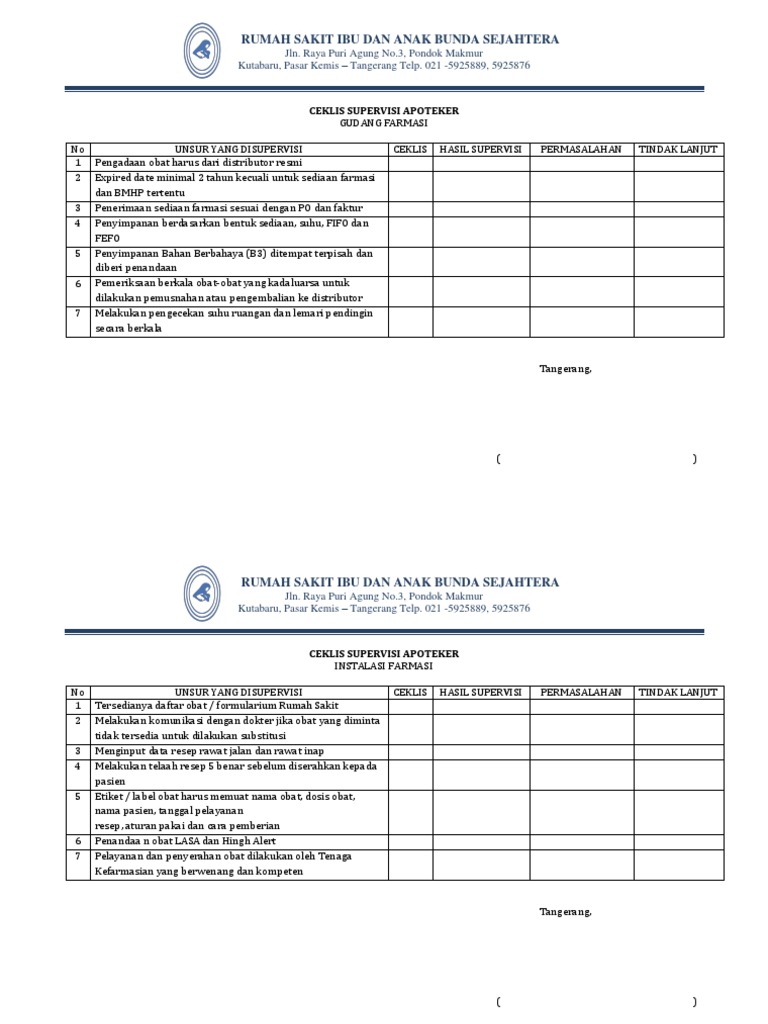 Form Ceklist Apoteker | PDF