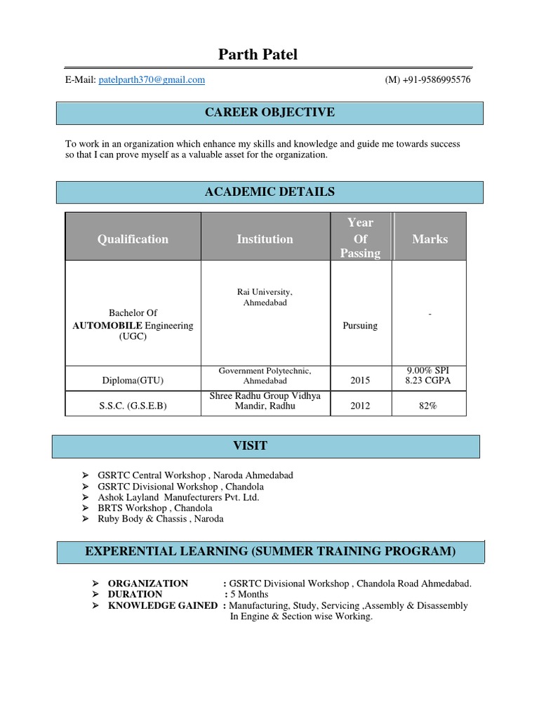 PARTH PATEL (Resume) | PDF | Learning | Communication
