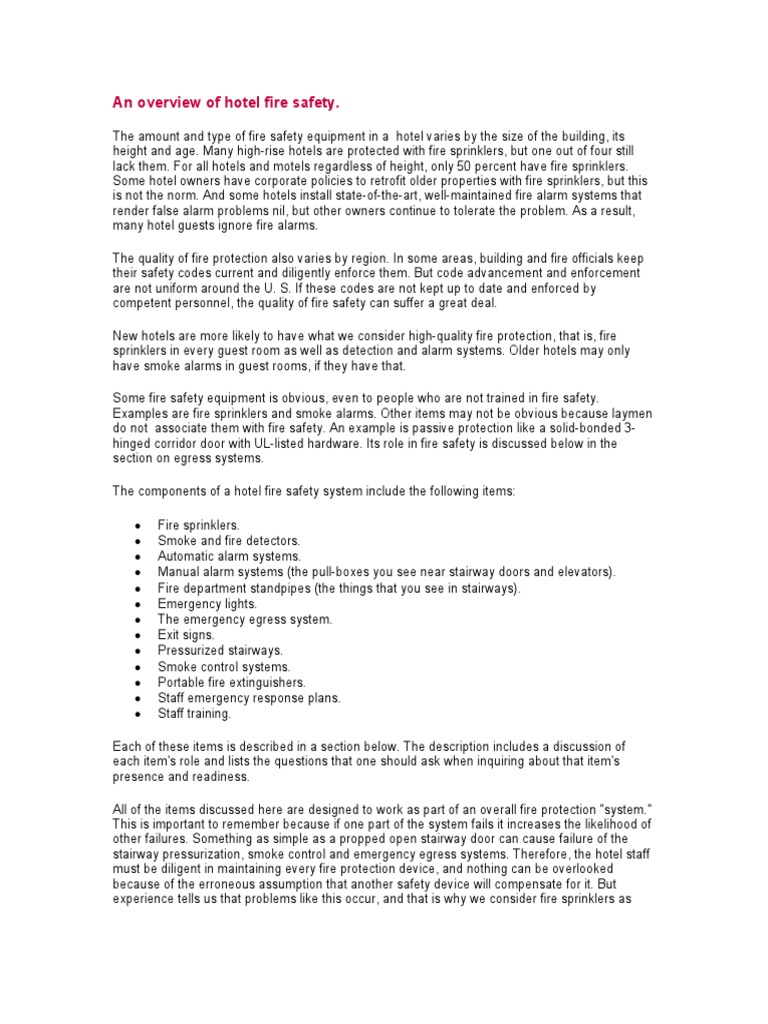 Hotel Fire Safety | PDF | Fire Sprinkler System | Fire Safety