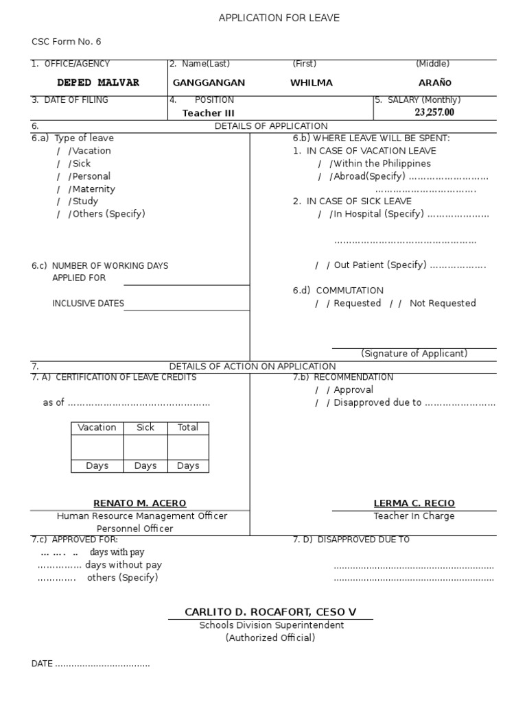 Form 6 Leave Form | PDF | Government | Health Care