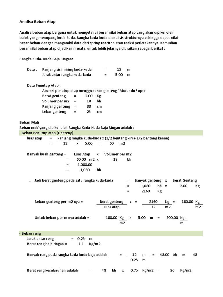 Analisis Beban dan Perhitungan Reaksi Spring Pada Rangka Kuda-Kuda Atap ...