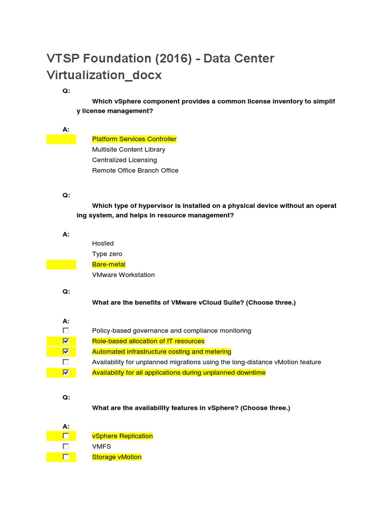 VTSP Foundation (2016) - Data Center Virtualization - Docx | PDF | V Mware | Virtual Machine