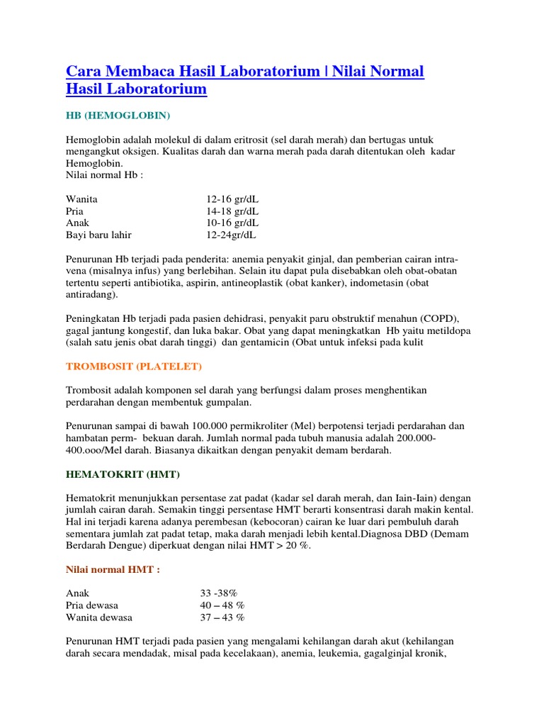 Cara Membaca Hasil Laboratorium Bu Emi | PDF