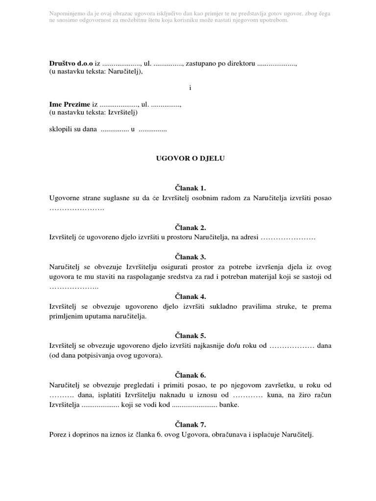 Ugovor o Djelu PDF | PDF
