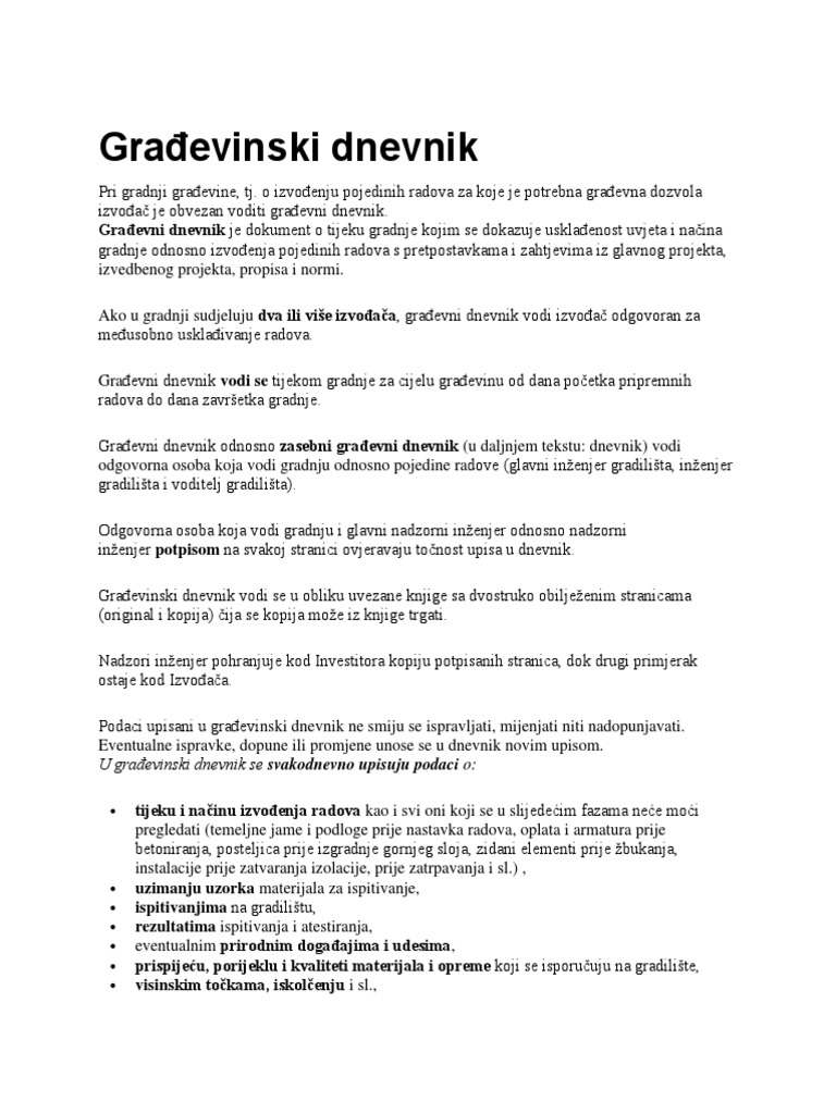 Građevinski Dnevnik | PDF