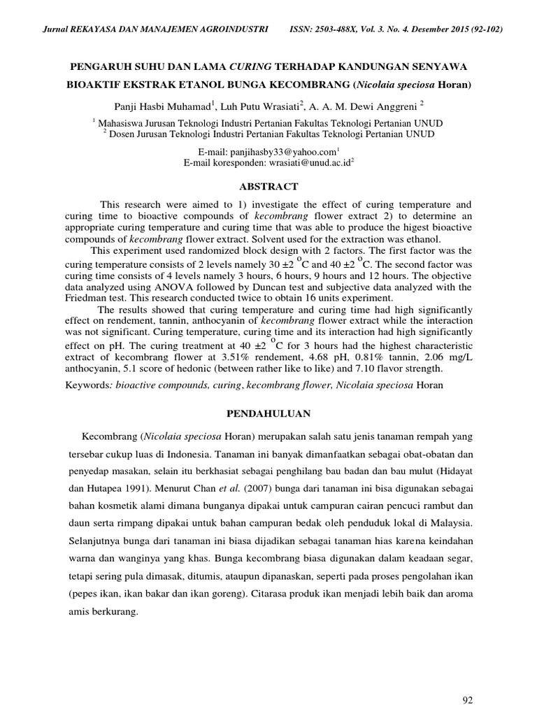 Pengaruh Suhu Dan Lama Curing Terhadap Kandungan Senyawa Bioaktif ...
