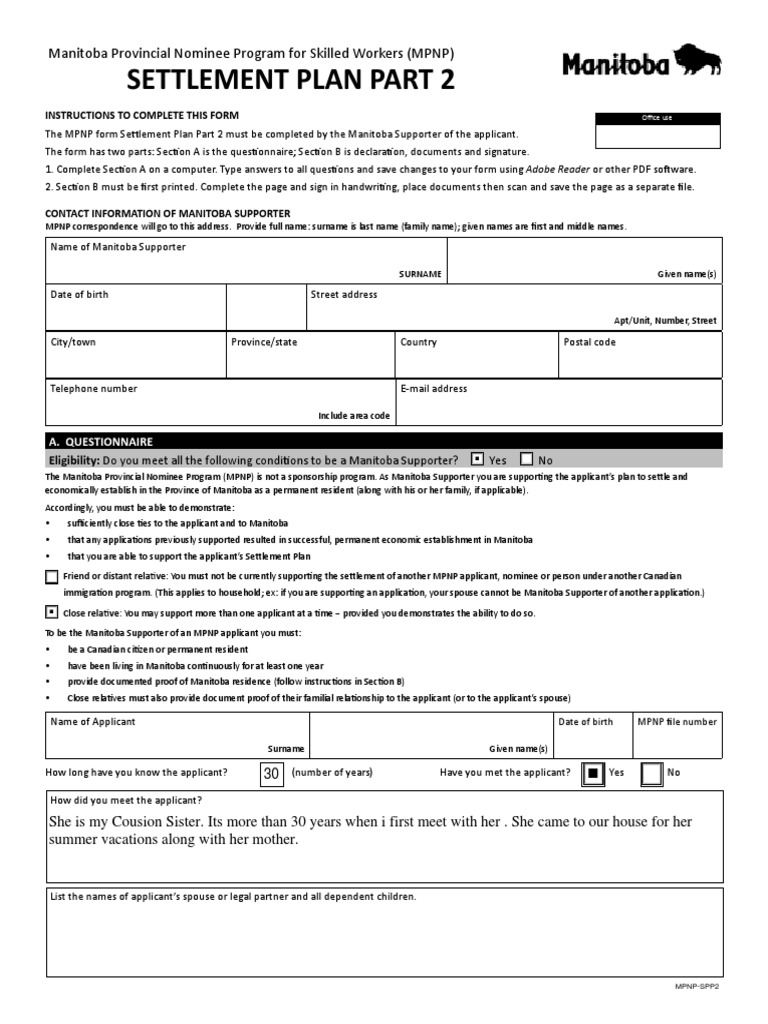 Manitoba Immigration MPNP Settlement Plan 2 | PDF | Identity Document ...