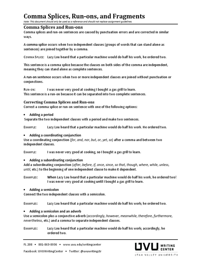 Comma Splices and Run-Ons | PDF | Comma | Language Mechanics