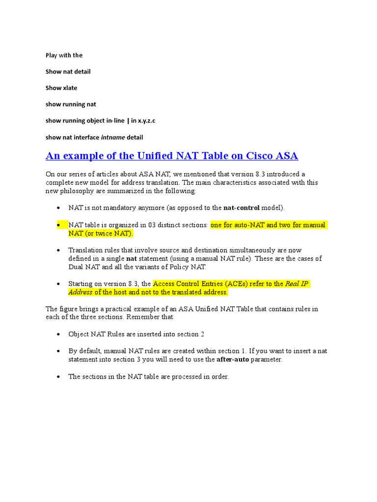 An Example of The Unified NAT Table On Cisco ASA | PDF | Ip Address ...