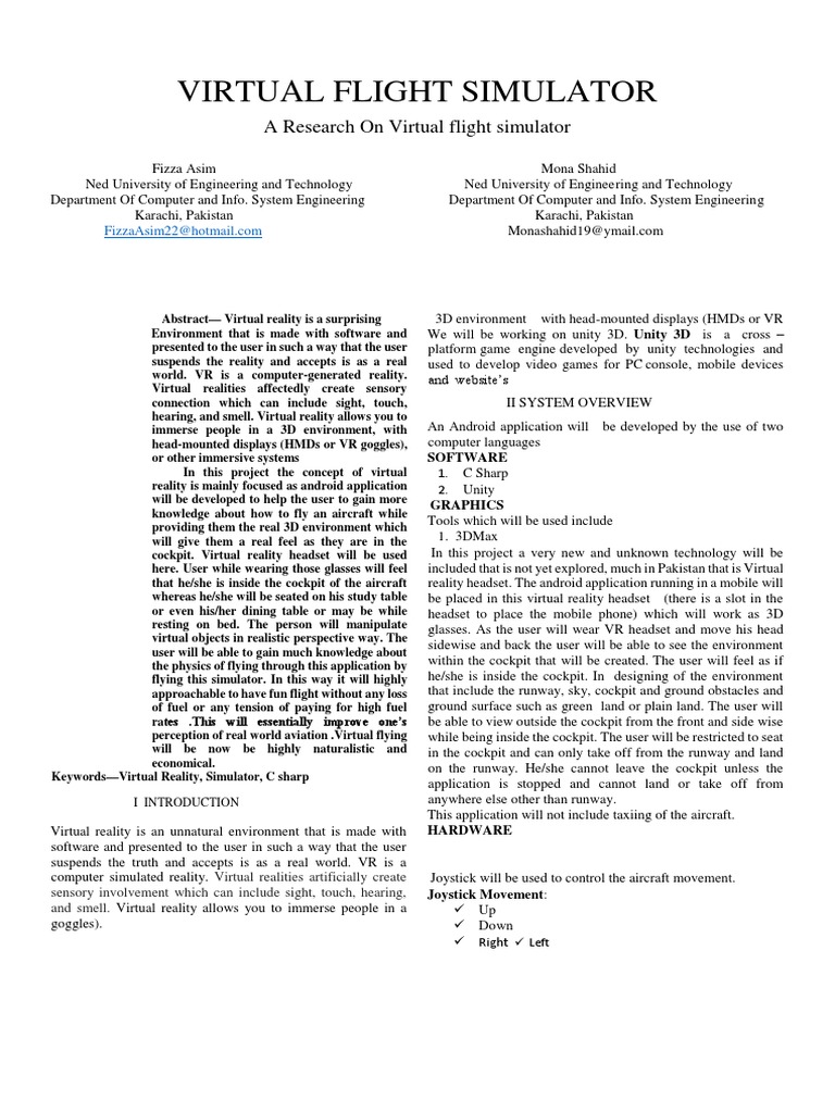 VR Flight Simulator Research | PDF | Virtual Reality | Aviation