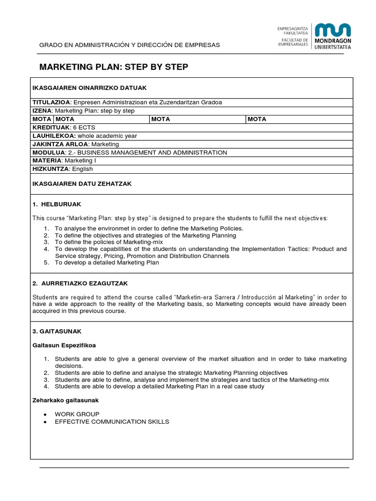 Marketing Plan Step By Step PDF Marketing Strategy Marketing