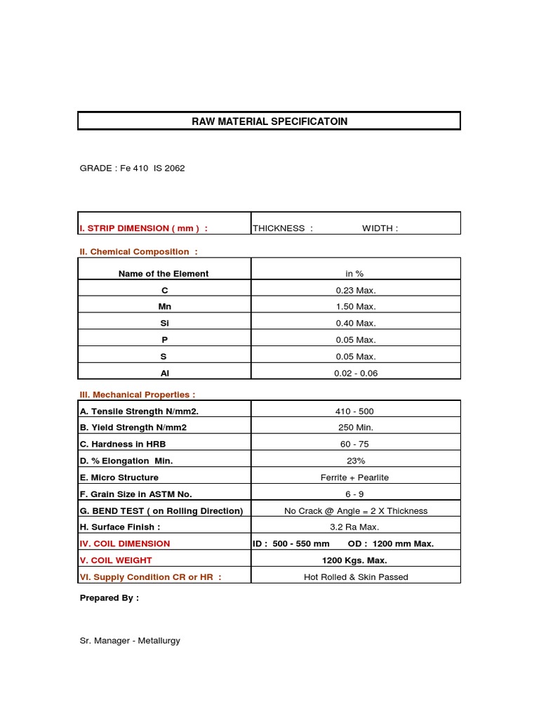 Fe 410 IS 2062 Material Specification | PDF